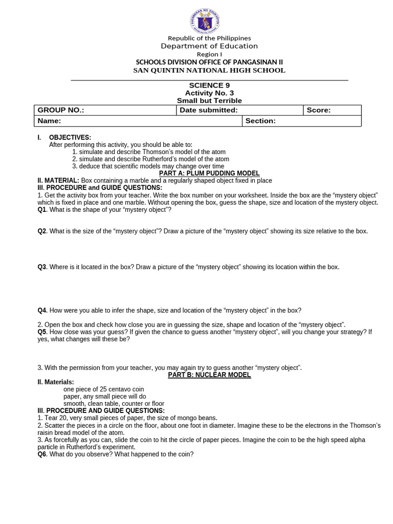 High School Plum Pudding Model Project | PDF | Atomic Nucleus | Atomic ...