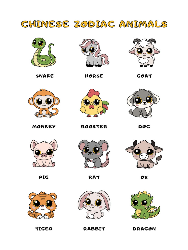 Colorful Fun Illustrated Chinese Zodiac Animals Poster | PDF