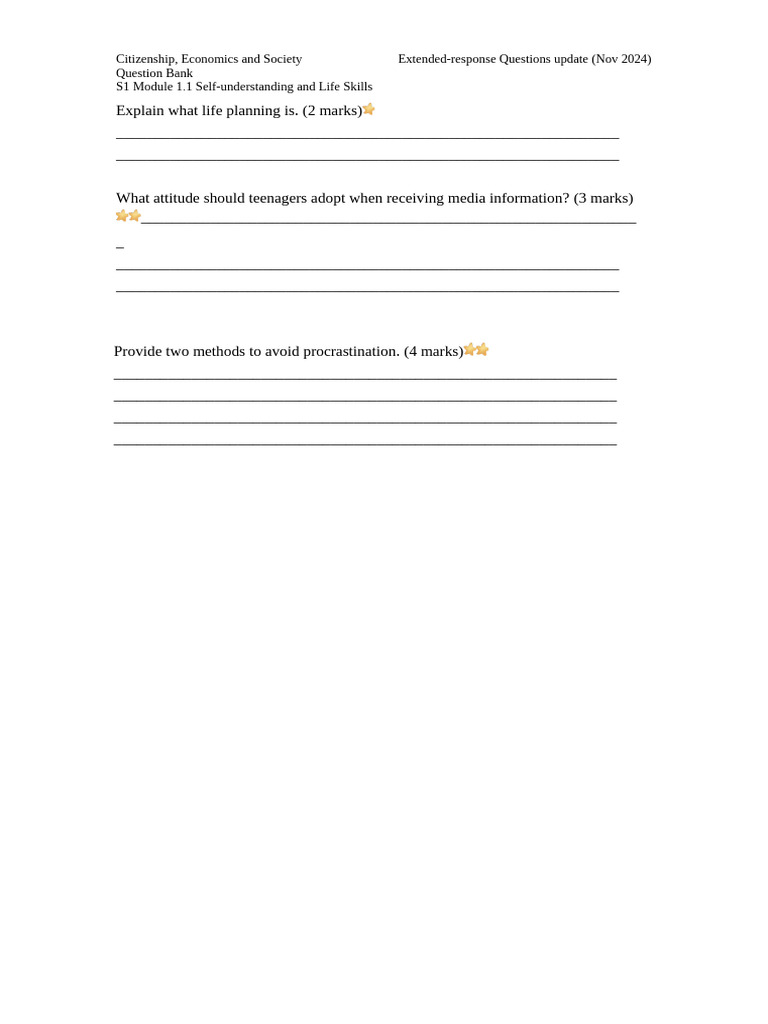 Module 1.1 Extended-Response Questions - New - S 202411 | PDF