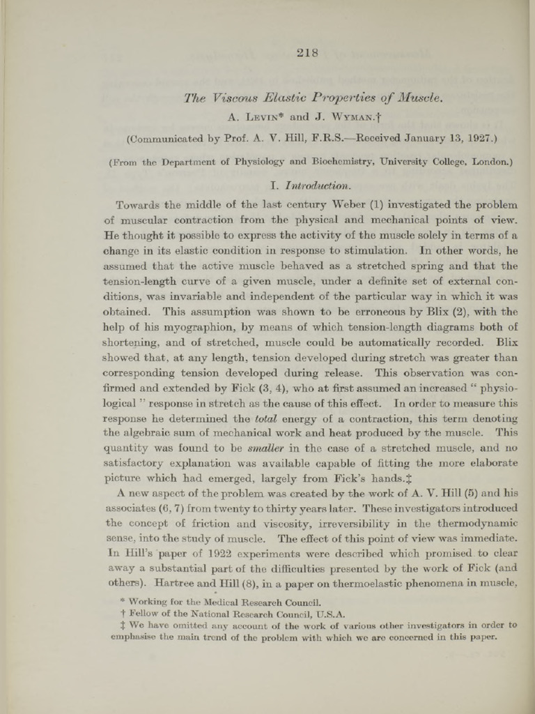 Levin Et Al 1997 The Viscous Elastic Properties of Muscle | PDF ...