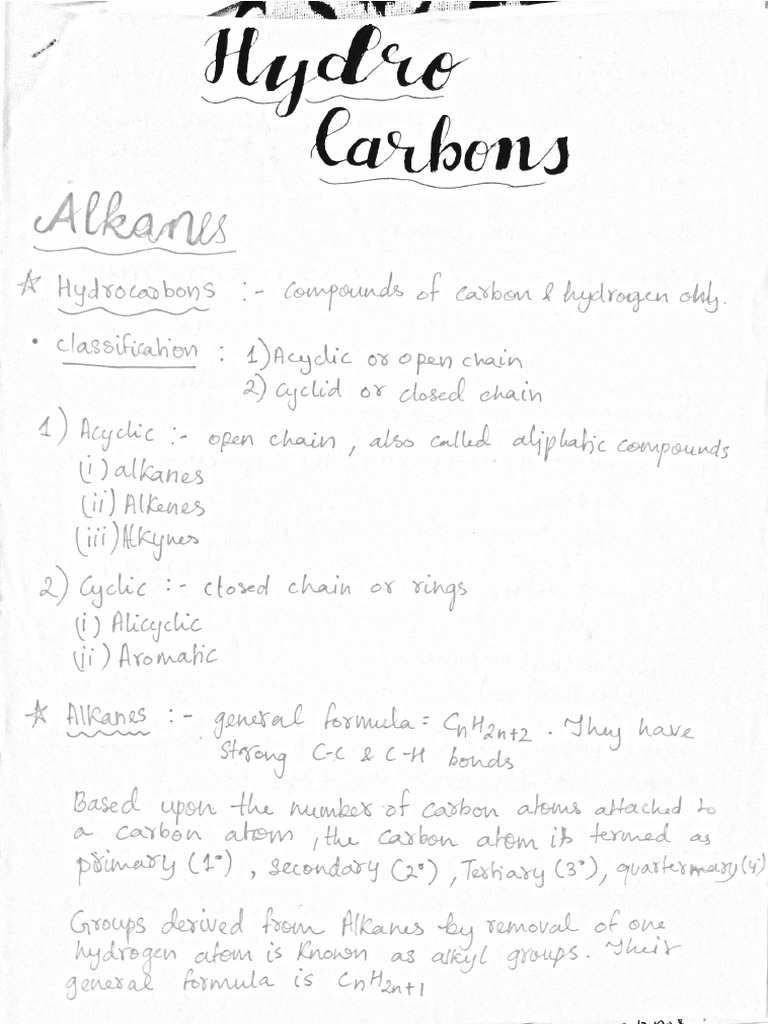 Hydrocarbons CLASS XI NOTES | PDF