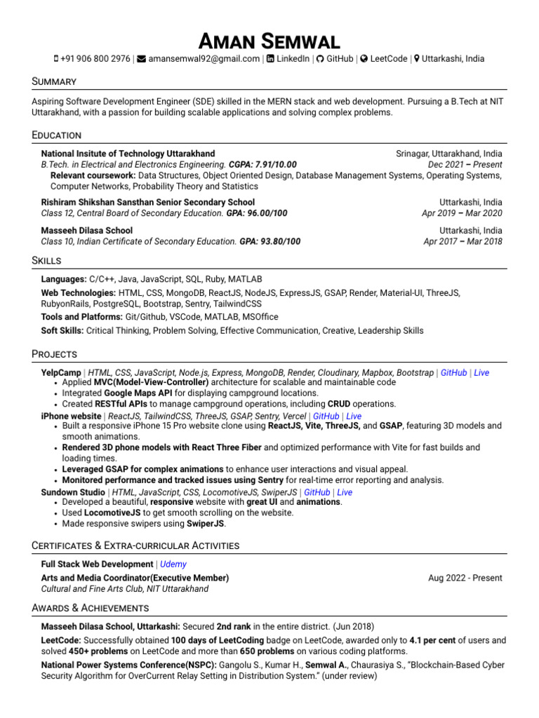 CutShort Aman RESUME v5 0 LXRR | PDF | Web Development | Information ...