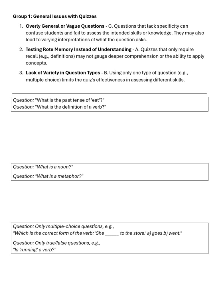Common Quiz Design Issues Explained | PDF | Question | Verb
