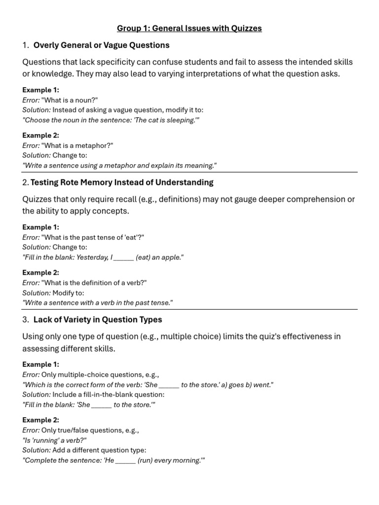 Common Quiz Design Issues and Solutions | PDF | Question | Quiz