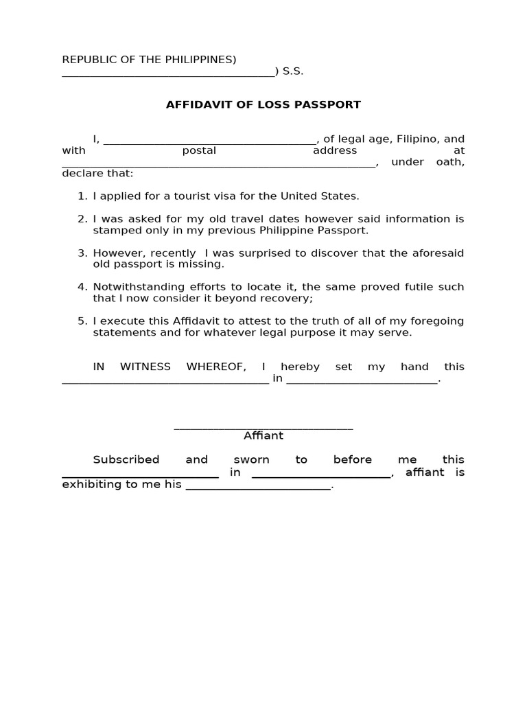 Affidavit of Loss - Sample | PDF