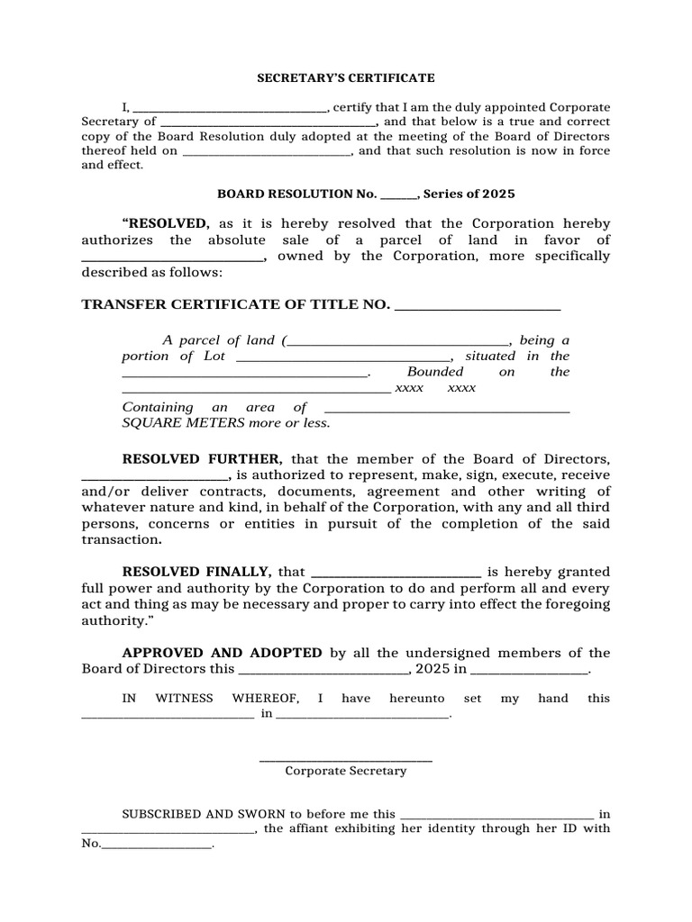 Secretary Certificate Sample | PDF