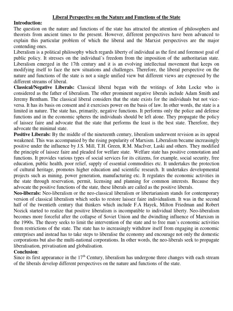Liberal and Marxist Views on State Functions | PDF | Liberalism | Marxism