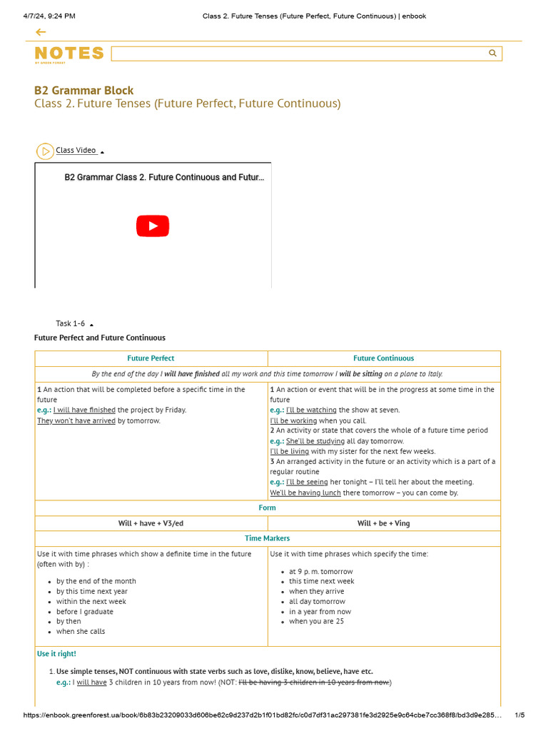 Class 2. Future Tenses (Future Perfect, Future Continuous) - Enbook ...