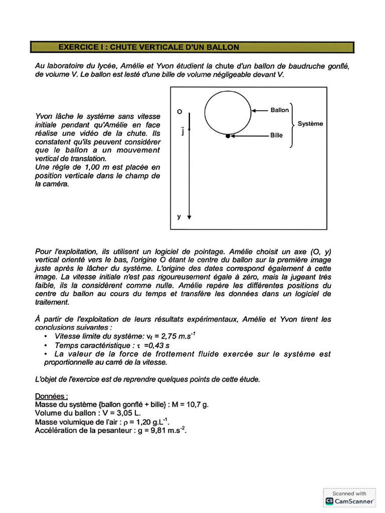 Exercices meca 2 chute | PDF