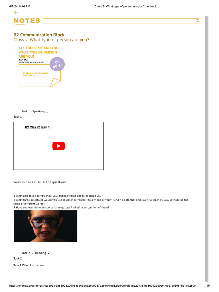 Class 2. What Type of Person Are You - Enbook | PDF | English Language