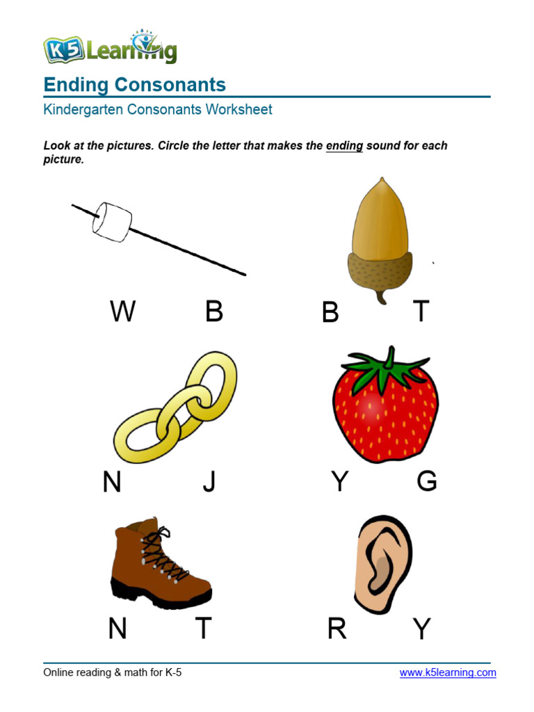 Ending Consonants Worksheet for Kids | PDF