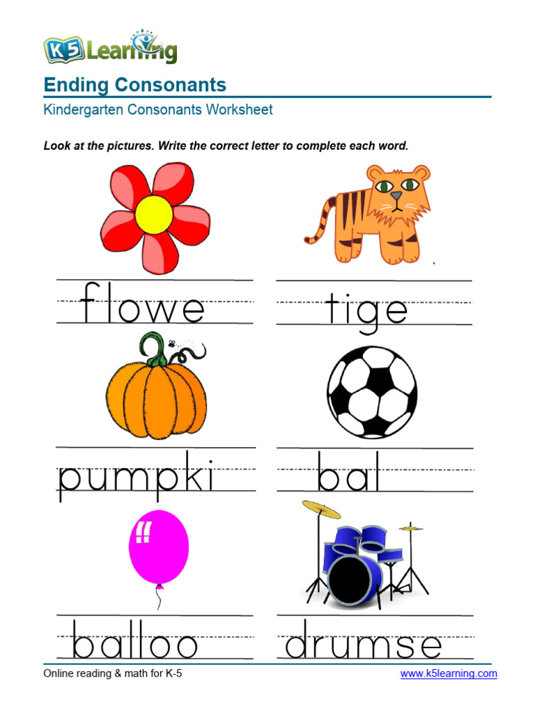 Kindergarten Picture Write Letters Ending Consonants 1 | PDF
