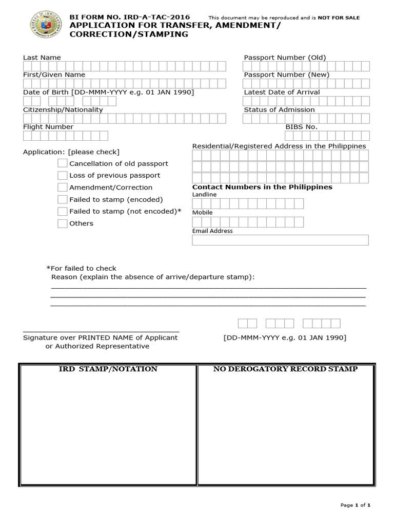 Passport Transfer Application Form | PDF