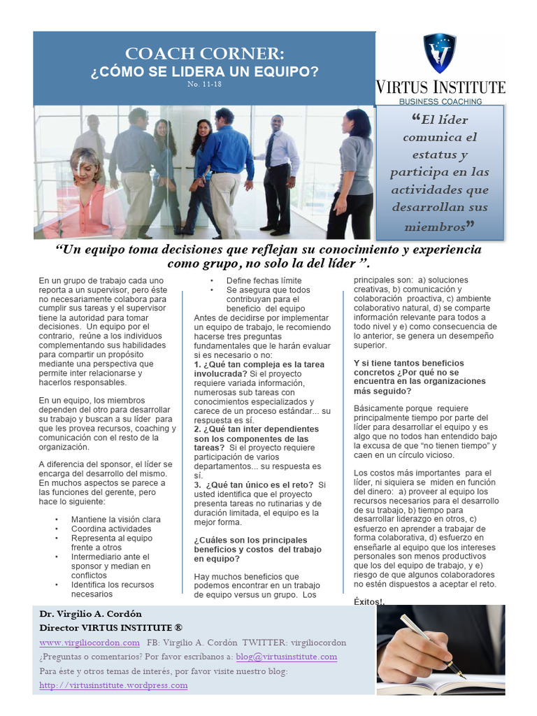 Coach Corner Como Se Lidera Un Equipo | PDF | Cognición