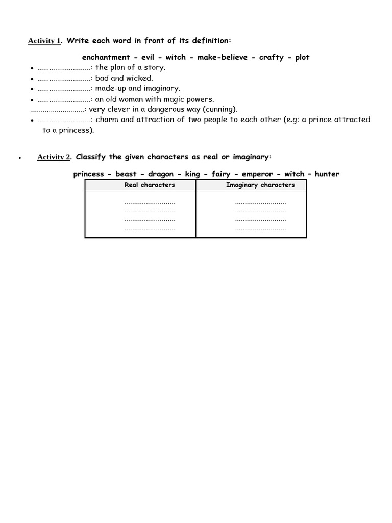 Fairy Tales Vocabulary | PDF