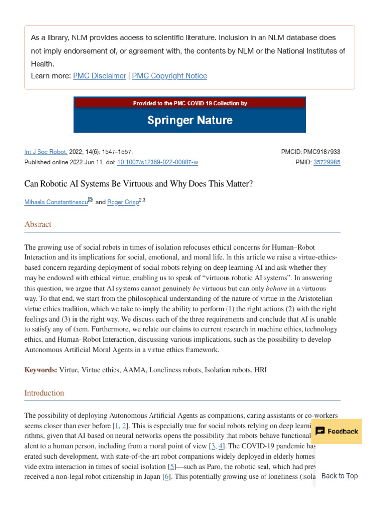 Can Robotic AI Systems Be Virtuous and Why Does This Matter - PMC | PDF ...
