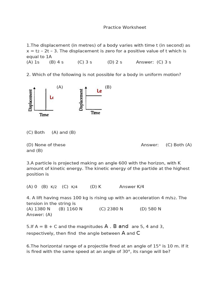 Grade XI Practice Work Sheet 2025 | PDF | Friction | Velocity