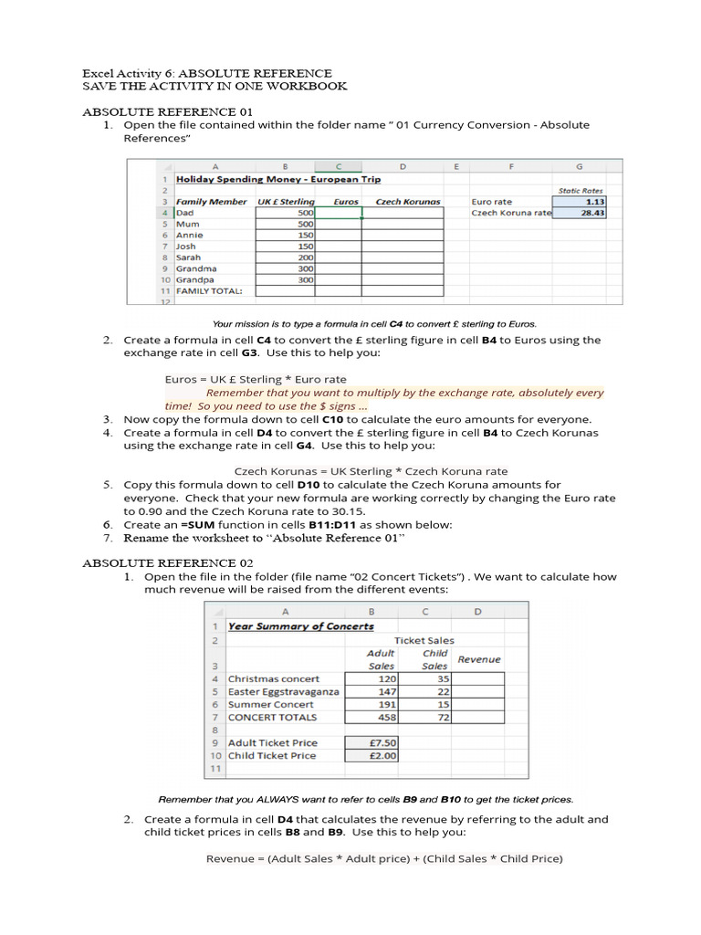 Excel Absolute Reference Tutorial | PDF