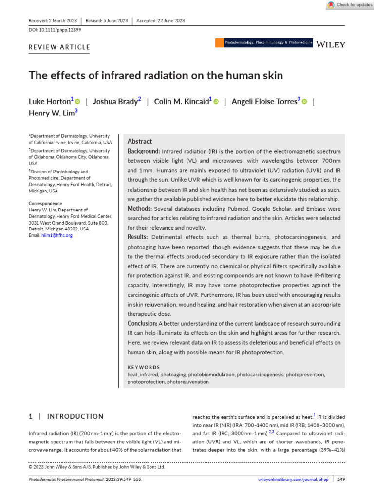 Effects of Infrared Radiation on Skin | PDF | Ultraviolet | Infrared