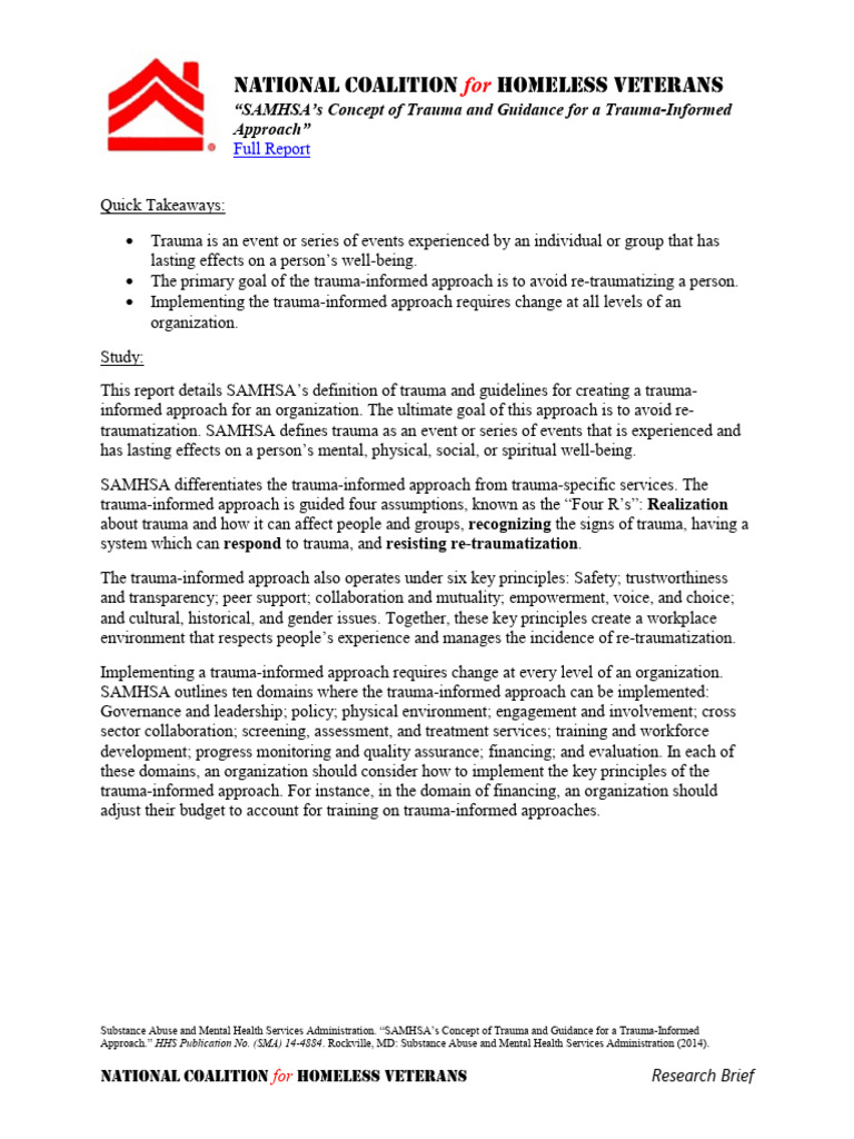 Research Brief 61 - SAMHSA Trauma Care | PDF | Psychological Trauma | Mental Health