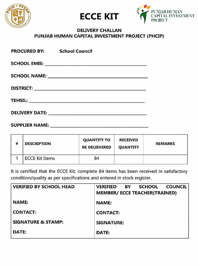ECCE Kit Delivery Challan | PDF