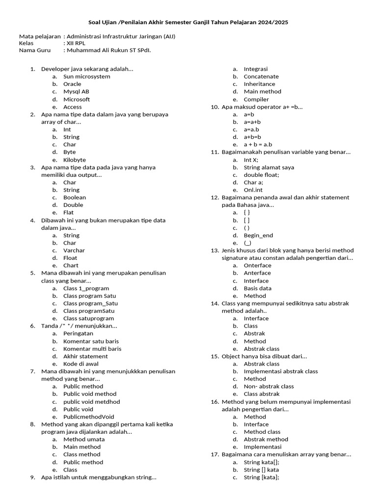 Soal Kelas 12 PBO Sem 1 | PDF
