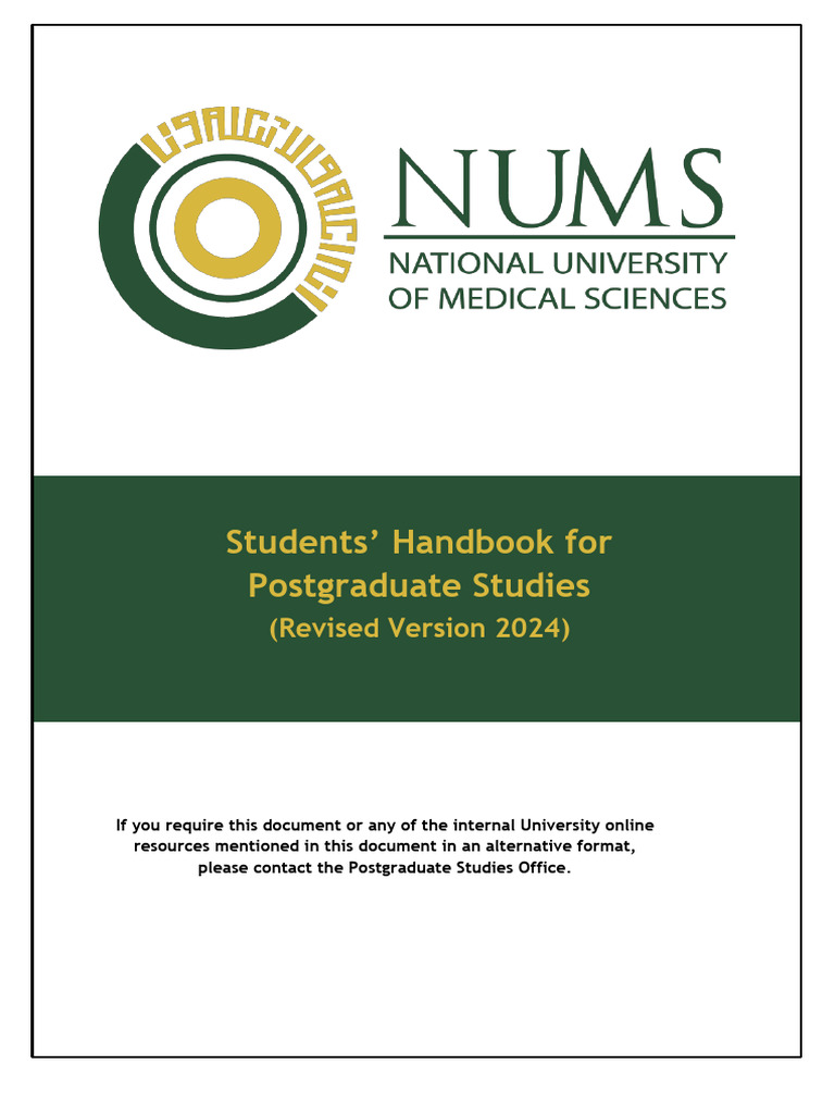 NUMS Postgraduate Students Handbook 2024 | PDF | Course Credit | Doctor ...