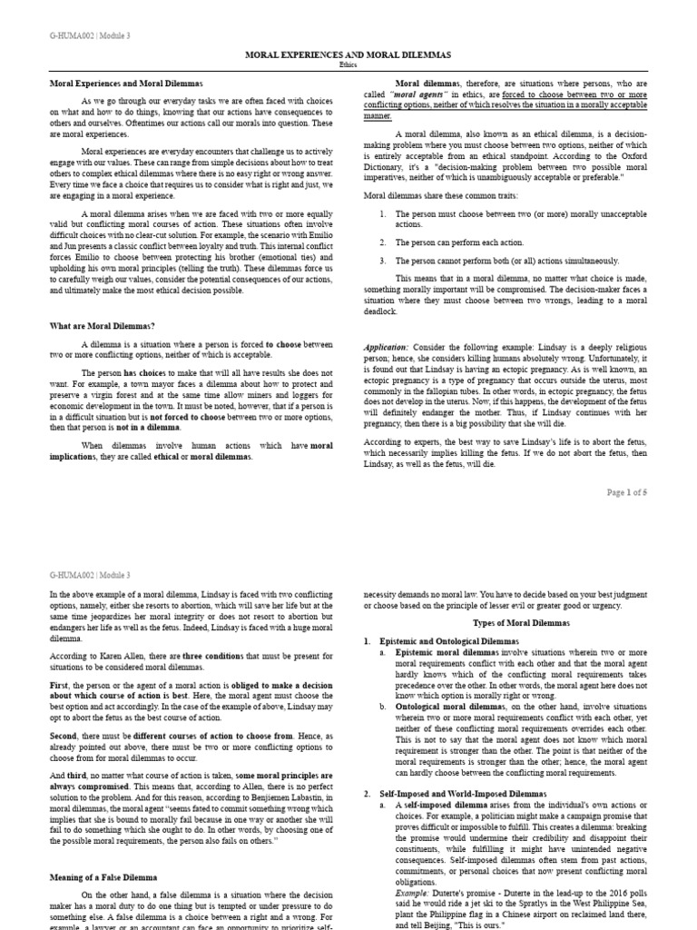 3 Moral Experiences and Moral Dilemmas | PDF | Morality
