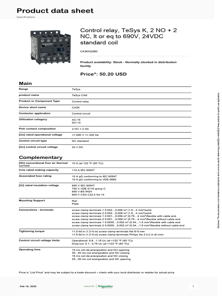 Schneider Electric - TeSys-Deca-K-and-SK-Control-Relays - CA3KN22BD ...