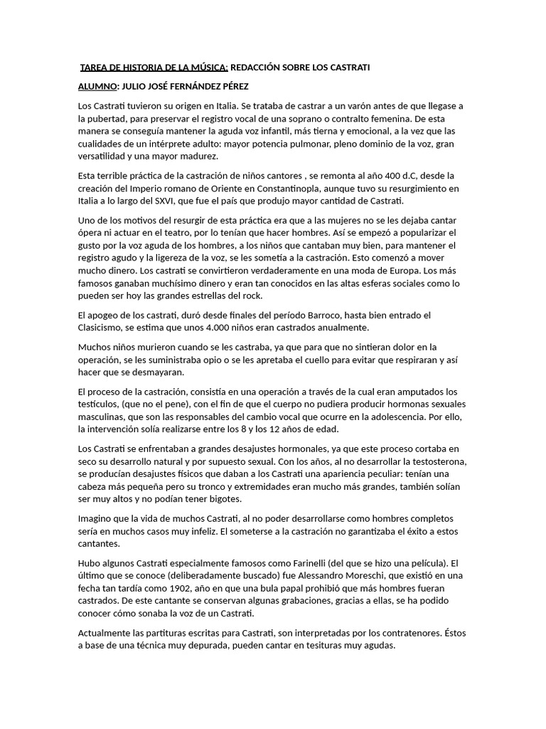 Historia de los Castrati en la Música | PDF | Música vocal