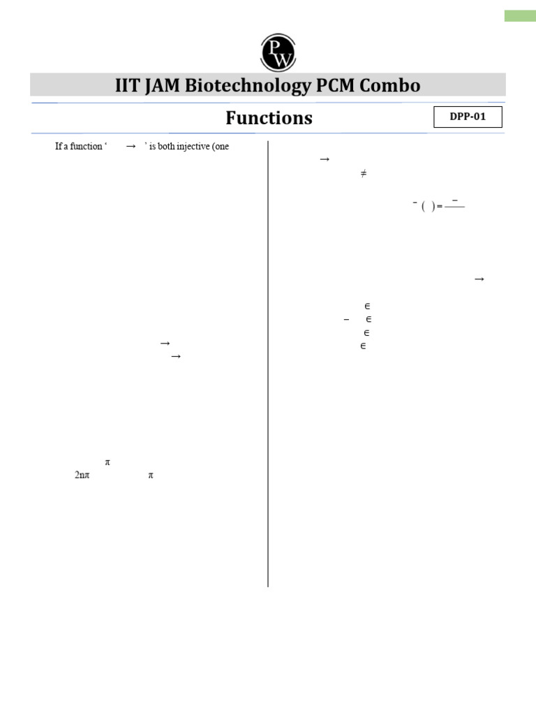 Functions - DPP 01 - IIT JAM Biotechnology PCM Combo | PDF | Function (Mathematics ...