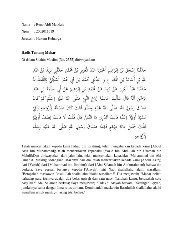 Hadis dan Konsep Mahar dalam Islam | PDF