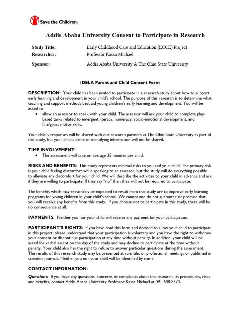 3.Parental-and-child-IDELA Consent | PDF | Consent | Human Life Stages