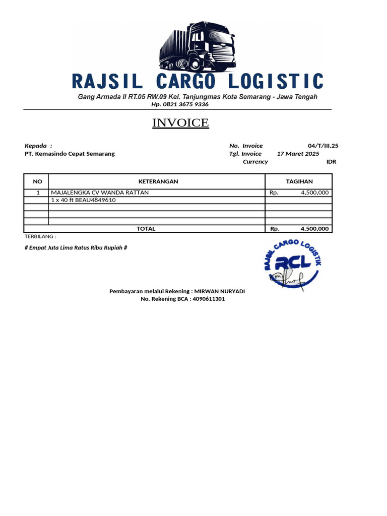 Invoice Trucking-RCL | PDF
