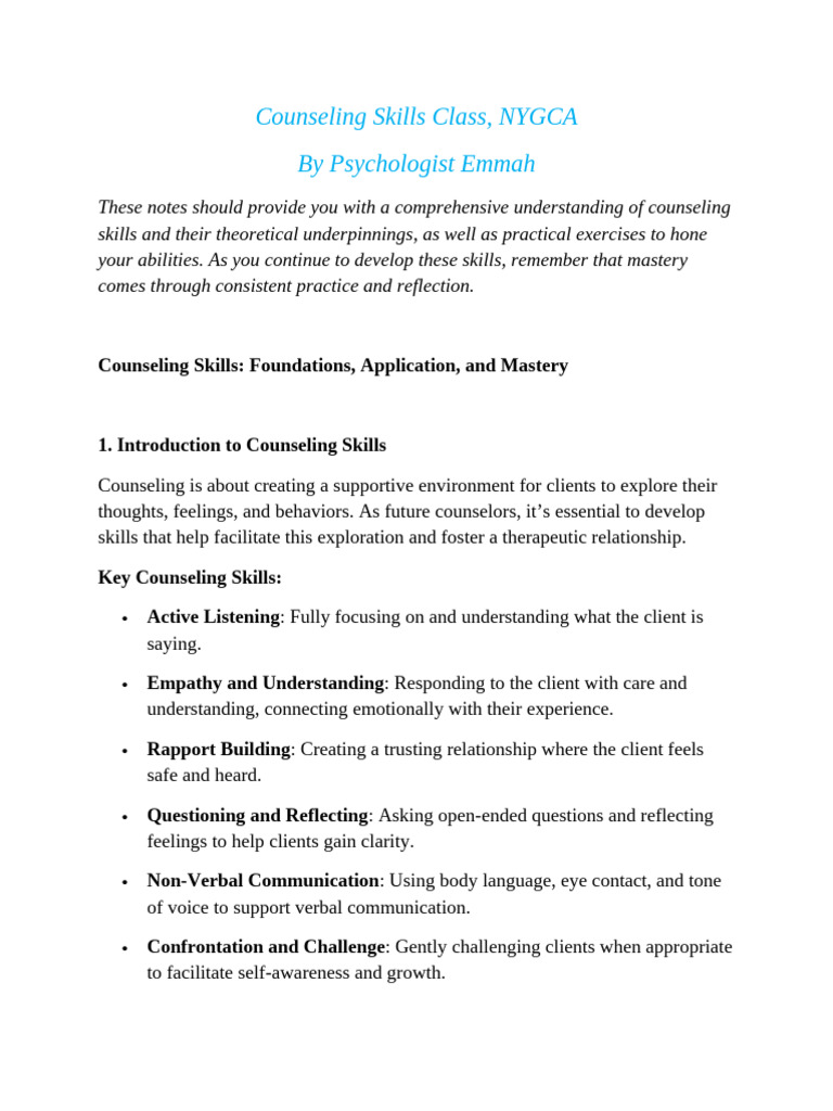 NYGCA Counseling Skills Class | PDF | Psychotherapy | Counseling Psychology