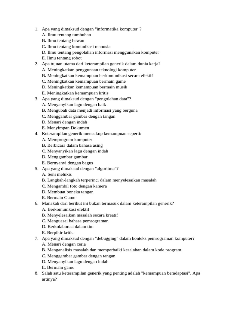 Latihan soal PAS informatika | PDF