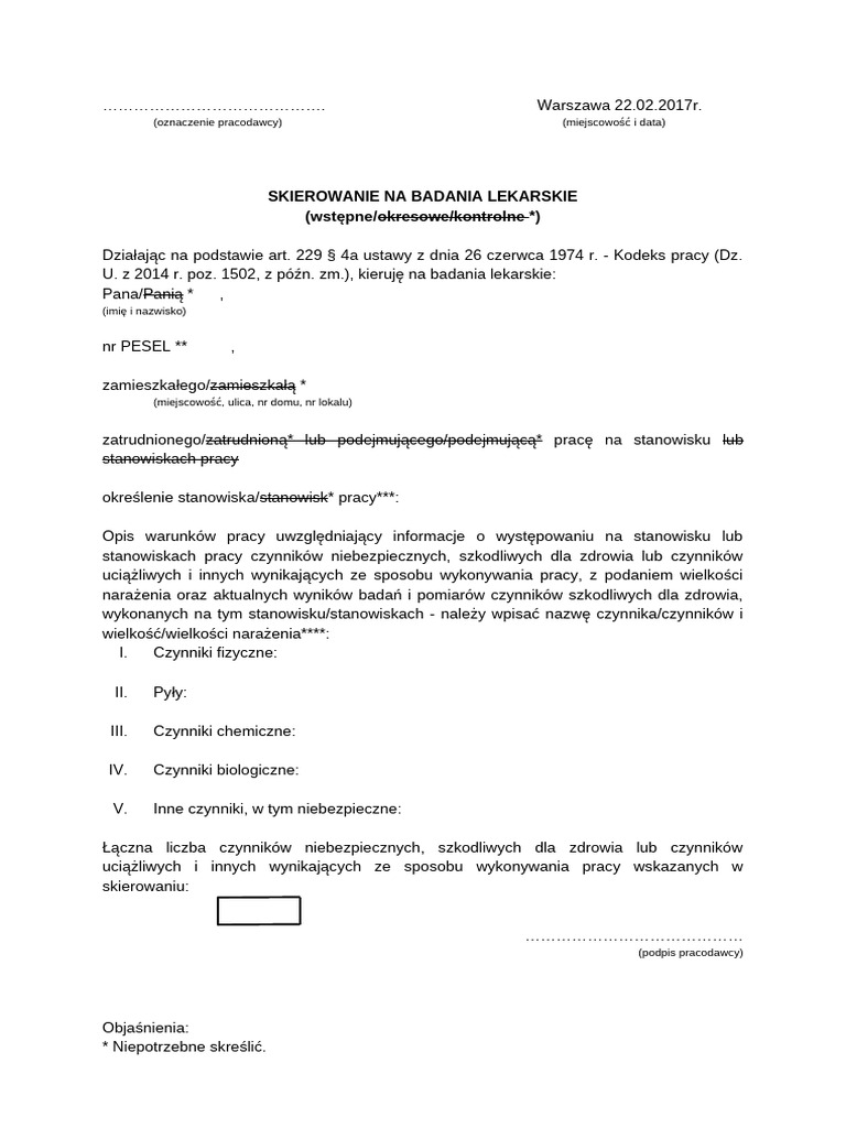 Skierowanie Na Badania - Wzor Z Omowieniem | PDF