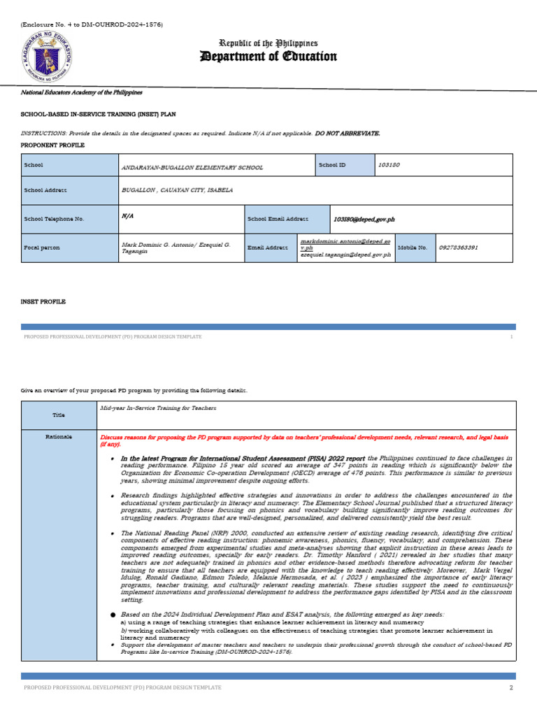 NAGRUMBUAN-PINOMA-ES-PD-Design-Elementary | PDF | Phonics | Reading ...