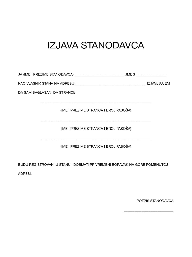 Izjava Stanodavca | PDF
