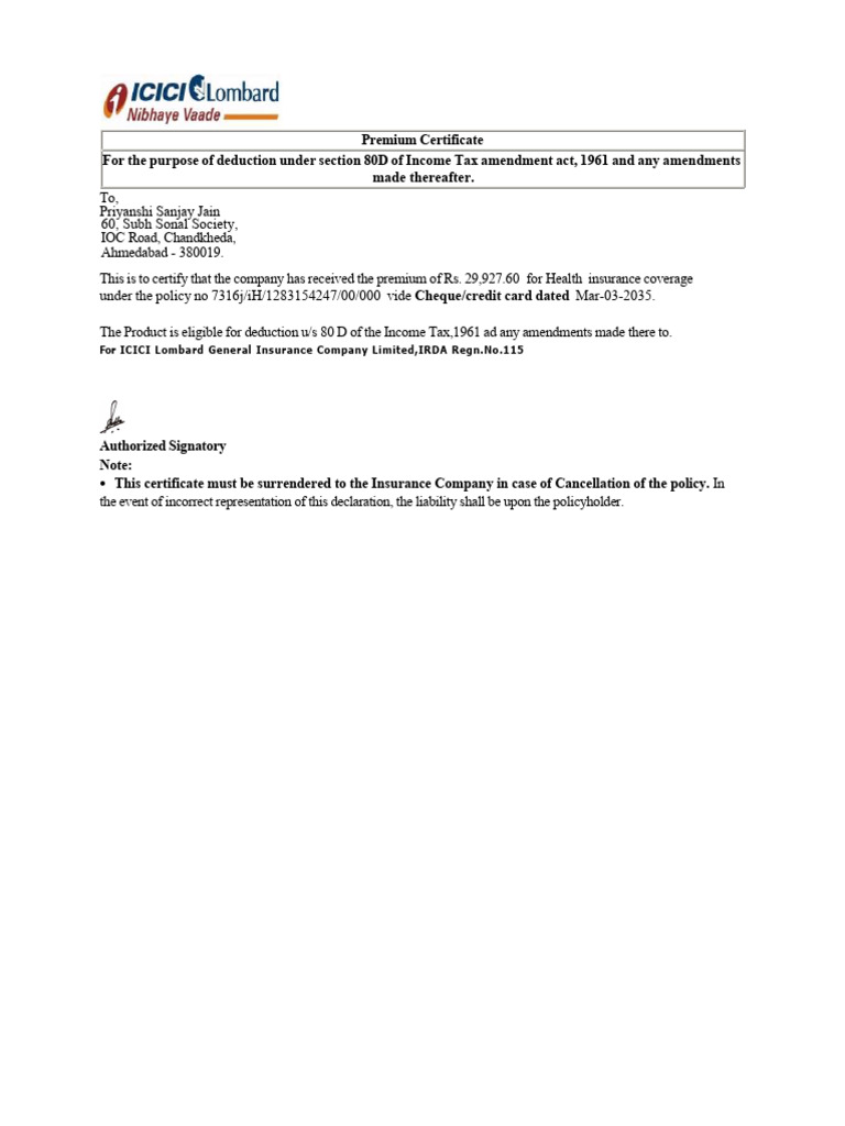 80D Policy ICICI | PDF