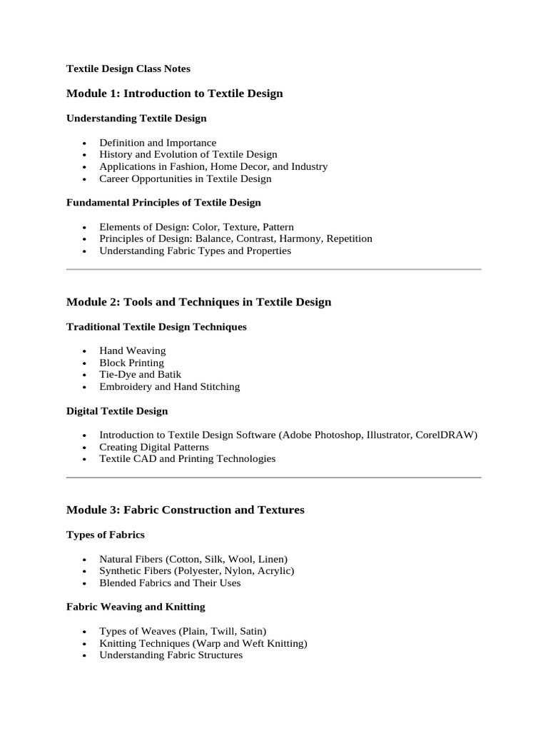 Textile Design Class Notes | PDF
