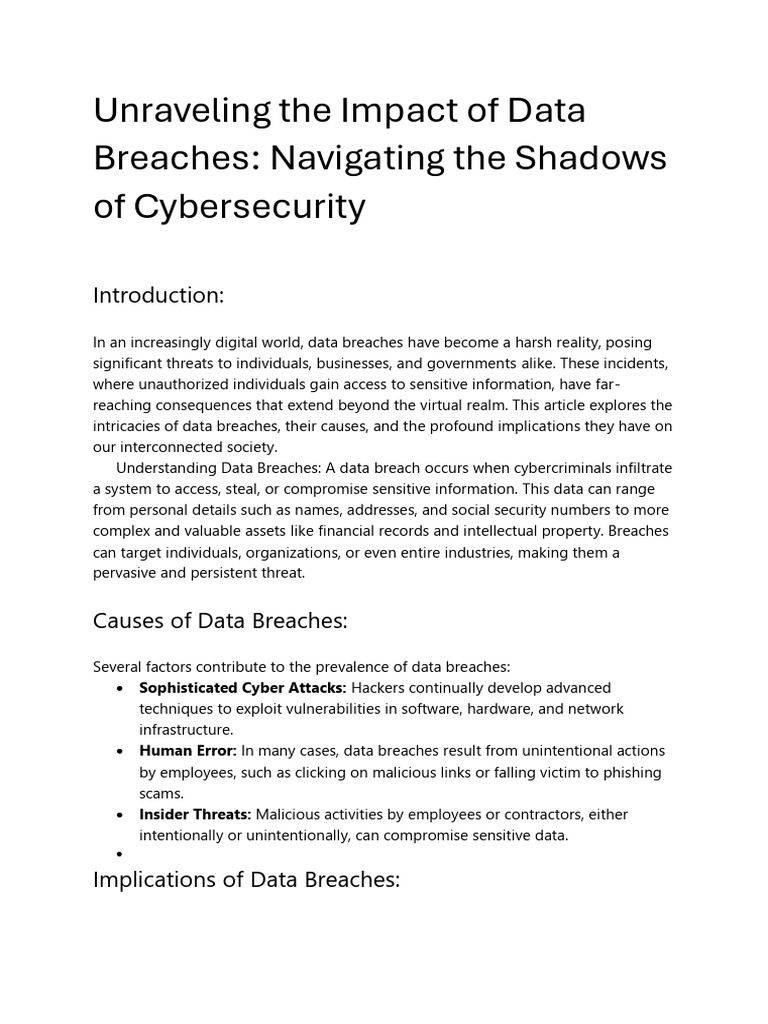 Unraveling the Impact of Data Breaches Navigating the Shadow (1) | PDF ...