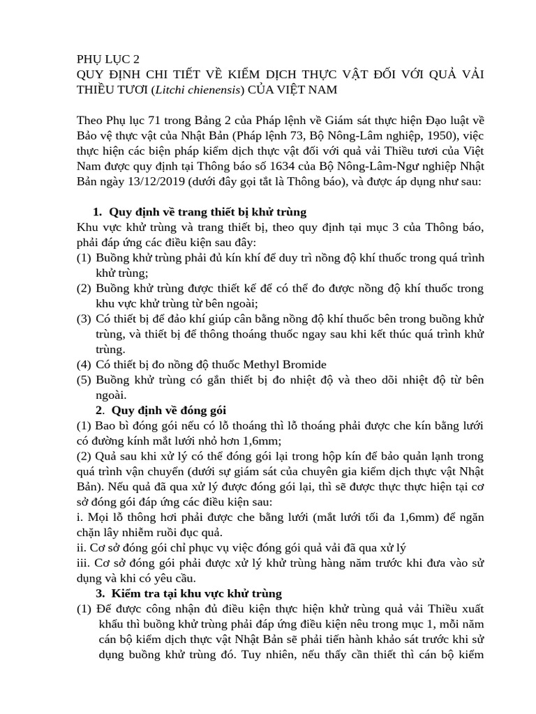 Phu Luc II Quy Dinh Chi Tiet Vai XK Sang Nhat | PDF