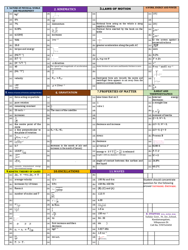 11 Physics BB One Mark Answer - em | PDF | Force | Mechanics