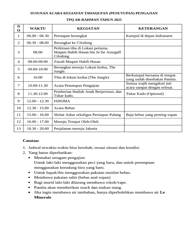 SUSUNAN ACARA KEGIATAN TAWAQUFAN | PDF