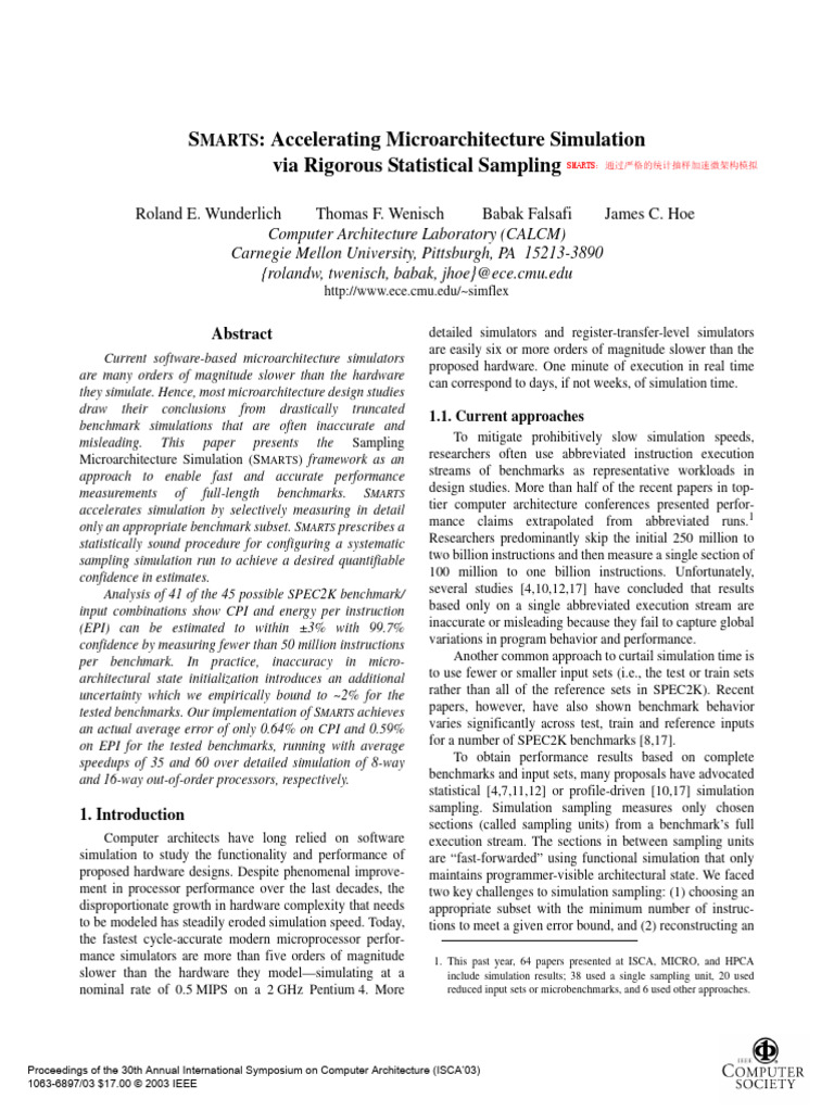 SMARTS - Accelerating Microarchitecture Simulation via Rigorous Statistical Sampling | PDF ...