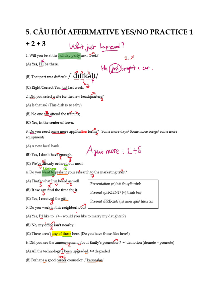 Đáp Án Yes No | PDF