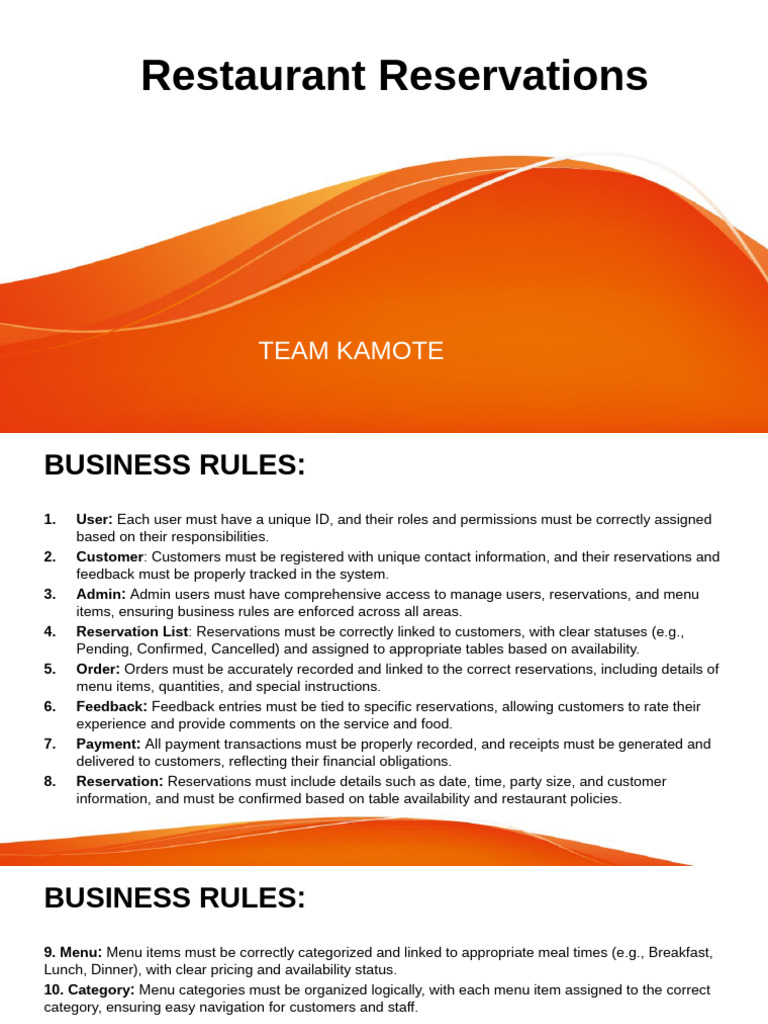 Restaurant Reservation System Rules | PDF