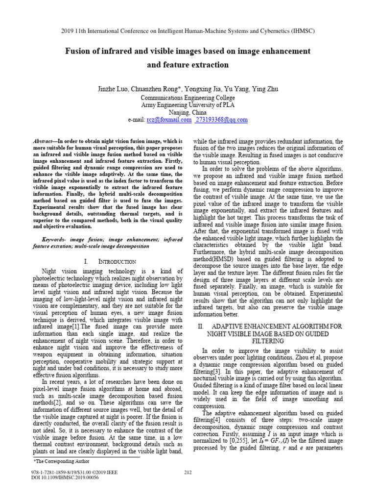 Fusion of Infrared and Visible Images Based On Image Enhancement and Feature Extraction | PDF ...