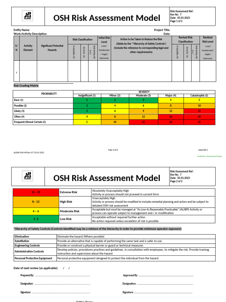 OSH Risk Assessment Template | PDF | Risk | Personal Protective Equipment